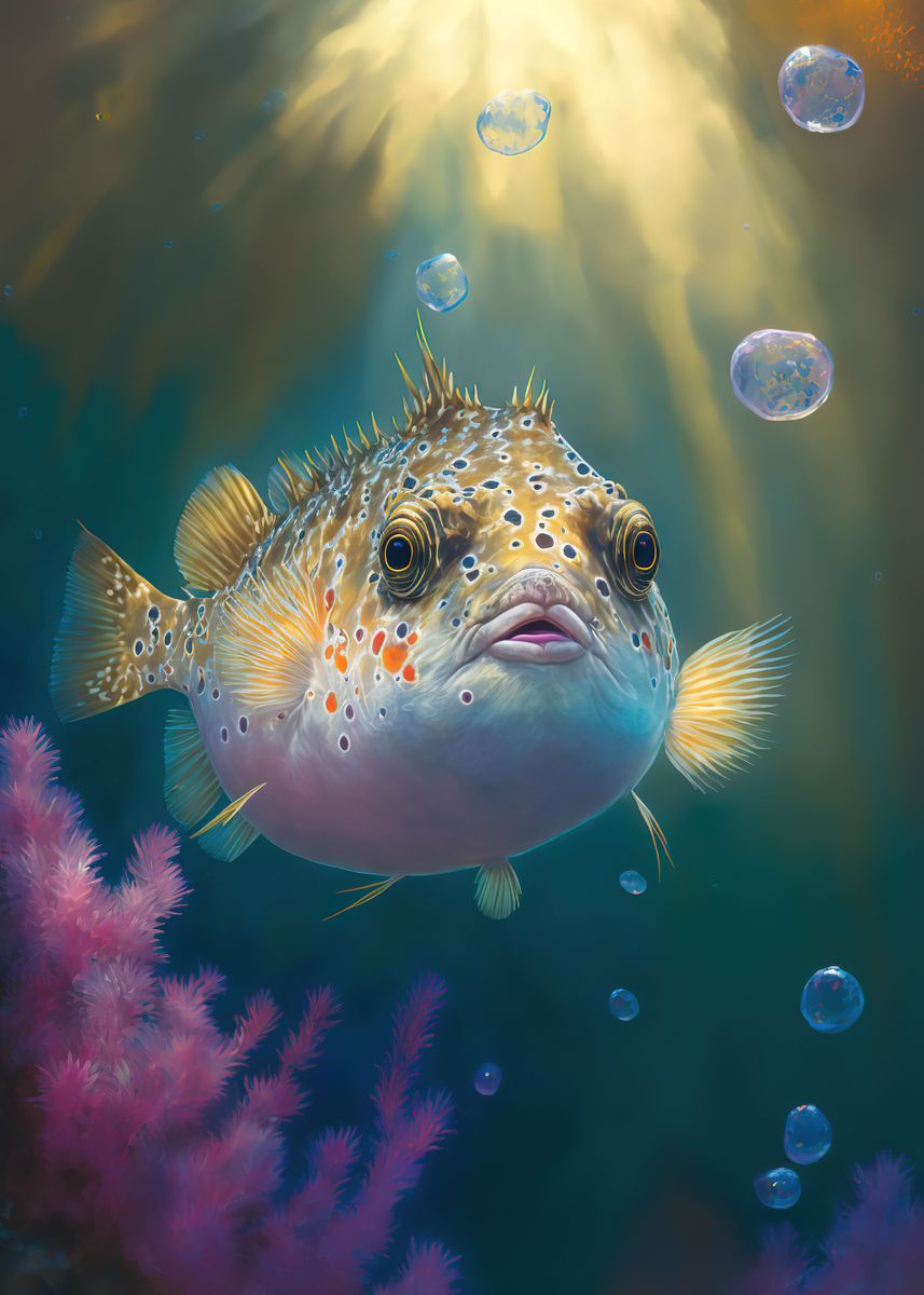 'pufferfish fish ' Poster, picture, metal print, paint by newton ...