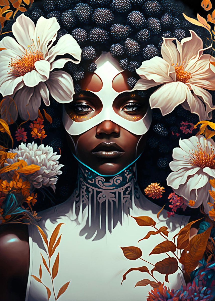 'Floral African Girl Afro ' Poster, picture, metal print, paint by ...