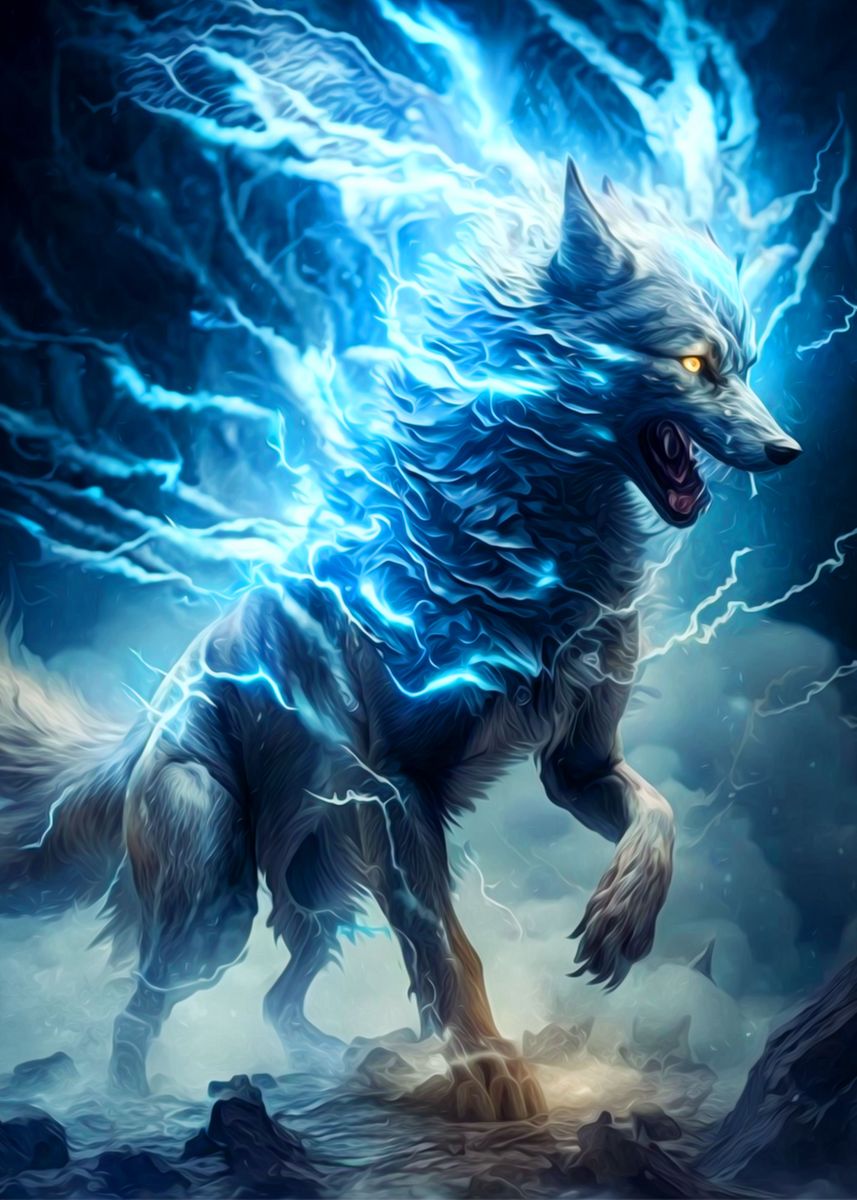 'Fantasy Wolf' Poster, picture, metal print, paint by Hustle 92 | Displate