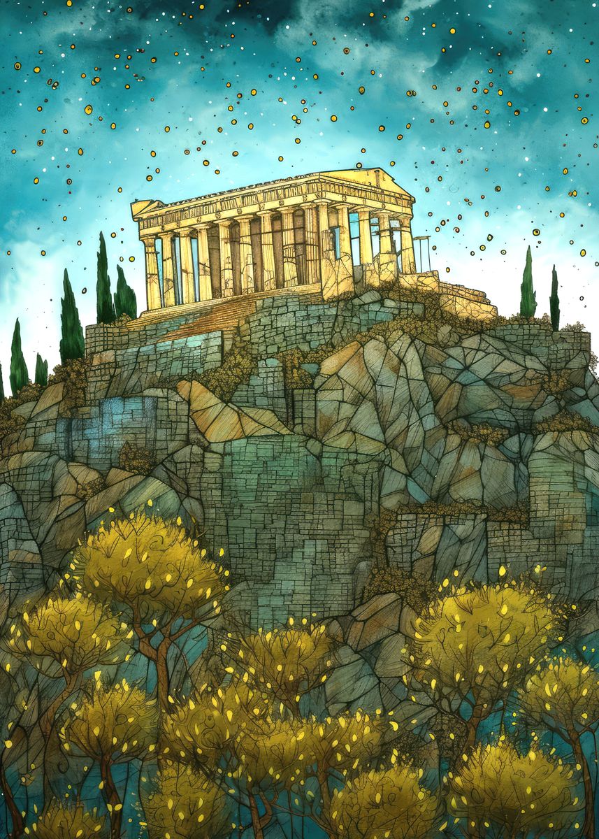 'Acropolis Athens abstract ' Poster, picture, metal print, paint by ...