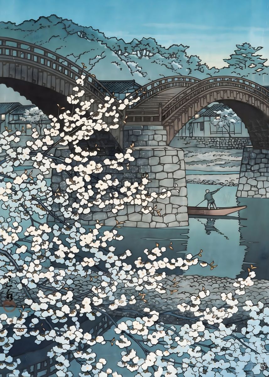 'Spring at Kintai Bridge' Poster, picture, metal print, paint by ...