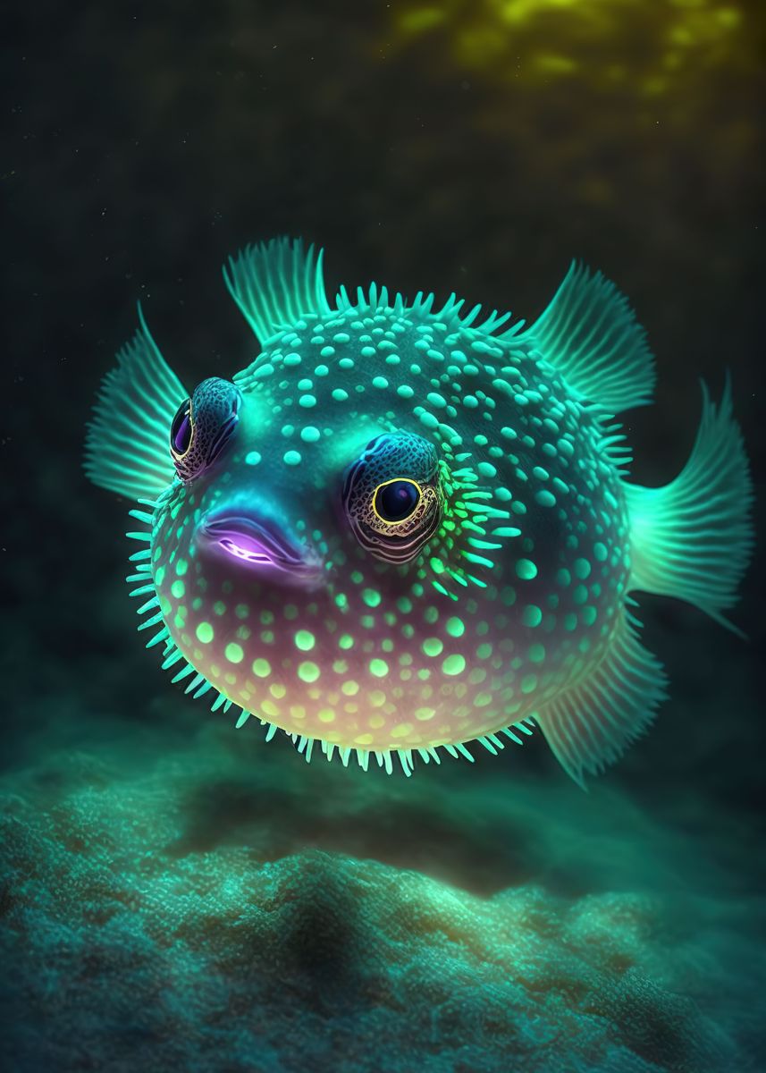 'pufferfish fish ' Poster, picture, metal print, paint by newton ...
