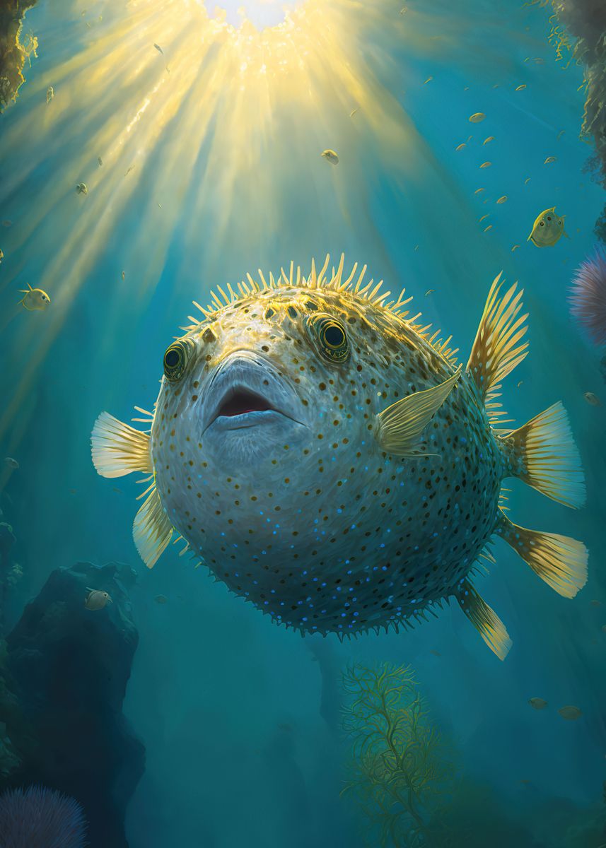 'pufferfish fish ' Poster, picture, metal print, paint by newton ...