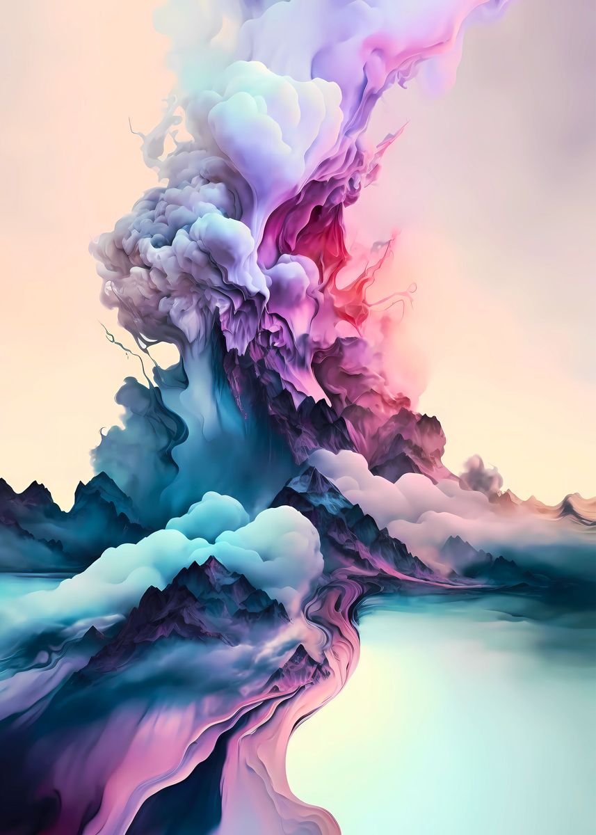 'Abstract Erupting Volcano' Poster, picture, metal print, paint by ...