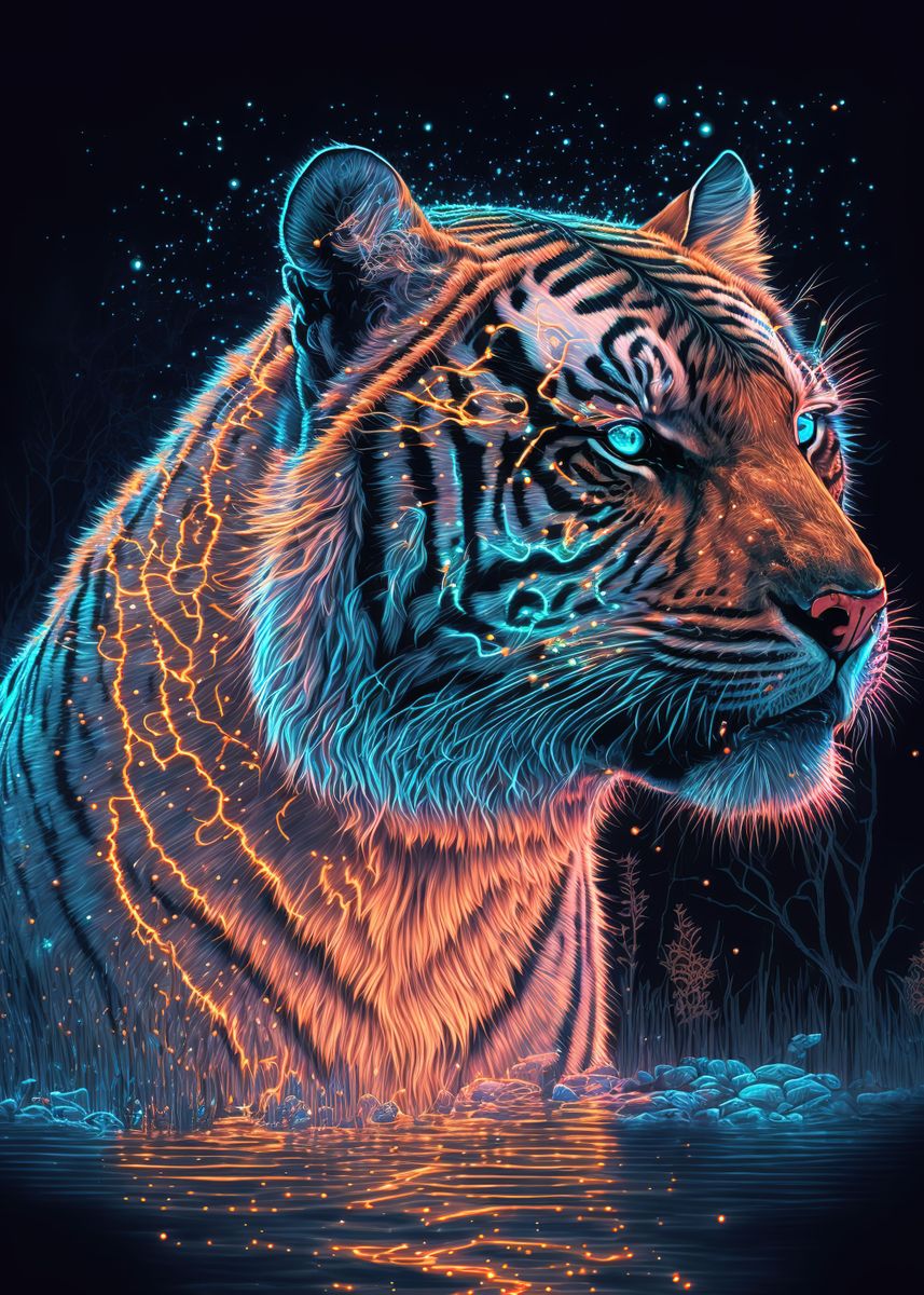 'neon tiger ' Poster, picture, metal print, paint by King Kean | Displate