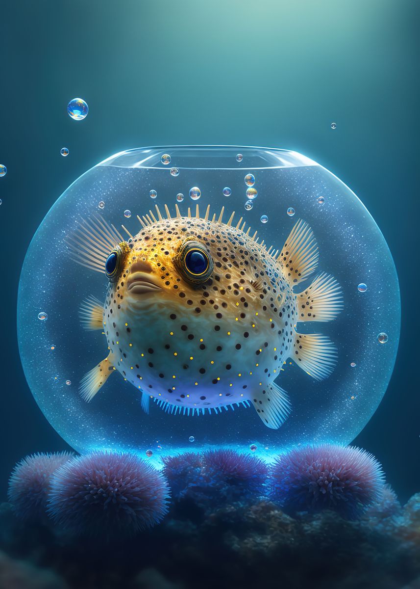 'pufferfish fish ' Poster, picture, metal print, paint by newton ...
