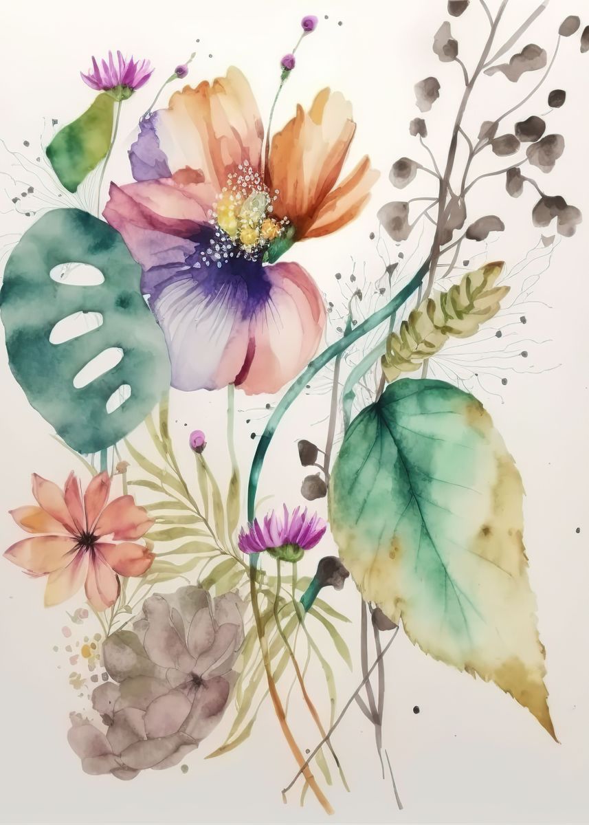 'watercolor flowers' Poster, picture, metal print, paint by Zaydan ...