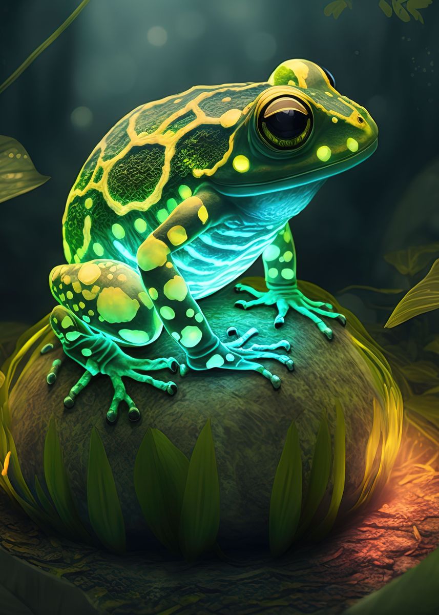 'cute frog' Poster, picture, metal print, paint by MAD SPACE | Displate