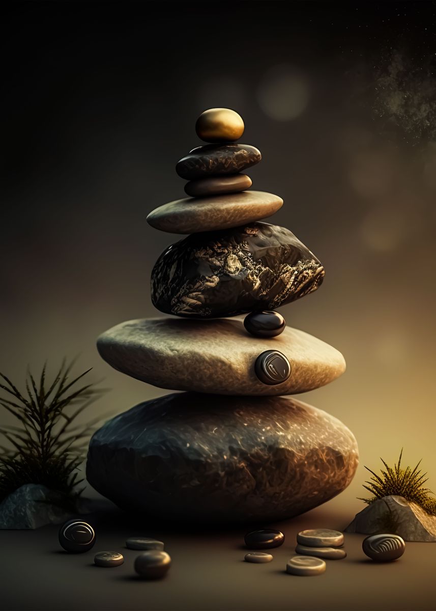 'Zen Stones' Poster, picture, metal print, paint by Peter Li | Displate