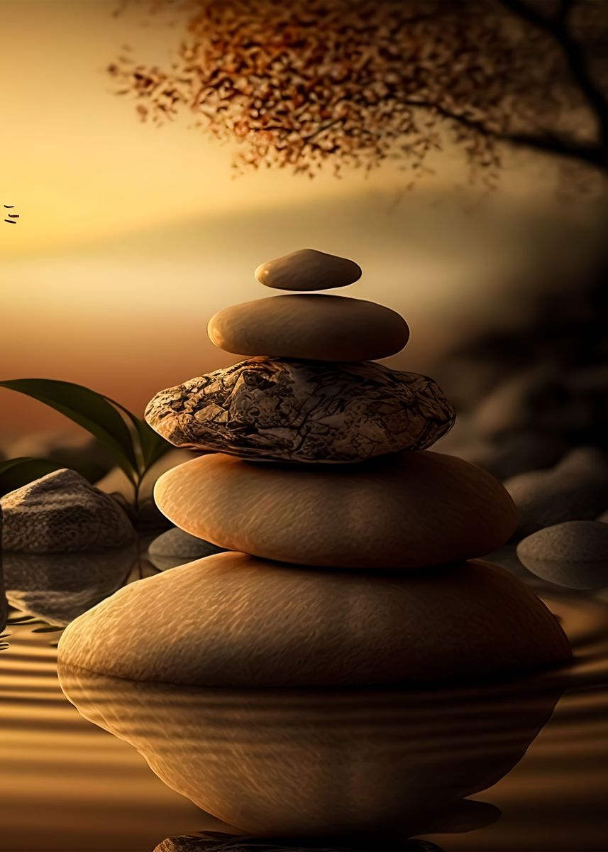 'Zen Stones' Poster, picture, metal print, paint by Peter Li | Displate