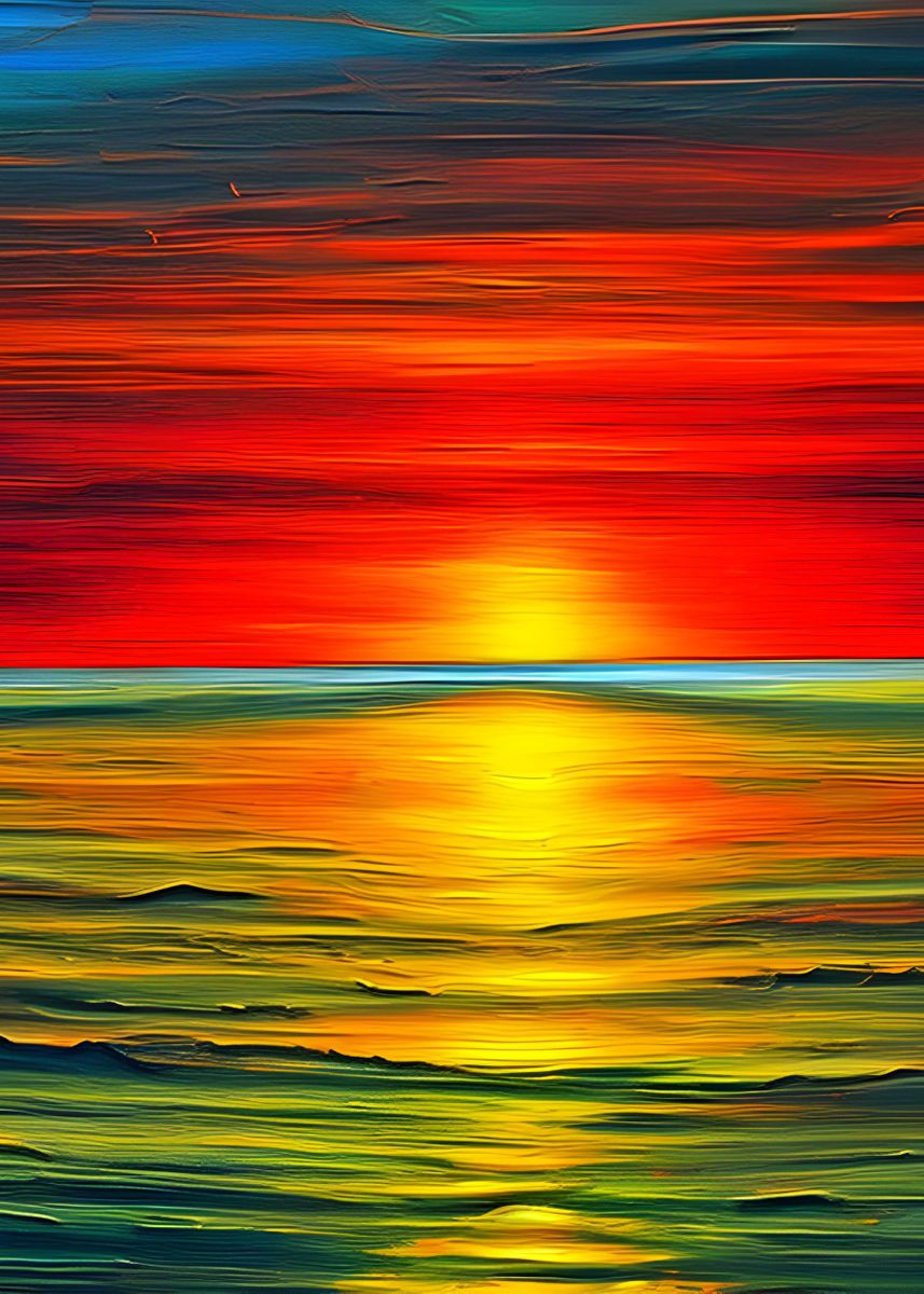 'A sunset with an abstract ' Poster, picture, metal print, paint by ...