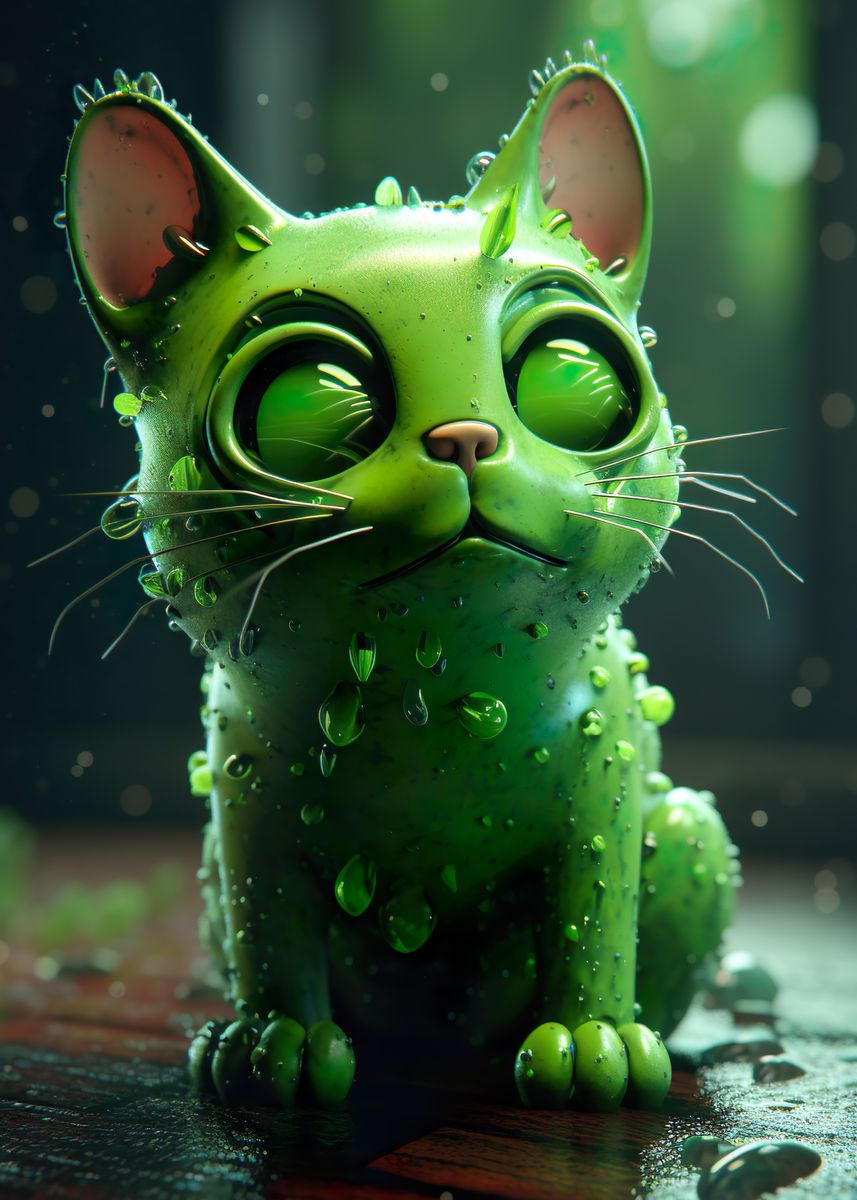 'Green Virus Cat' Poster, picture, metal print, paint by ...