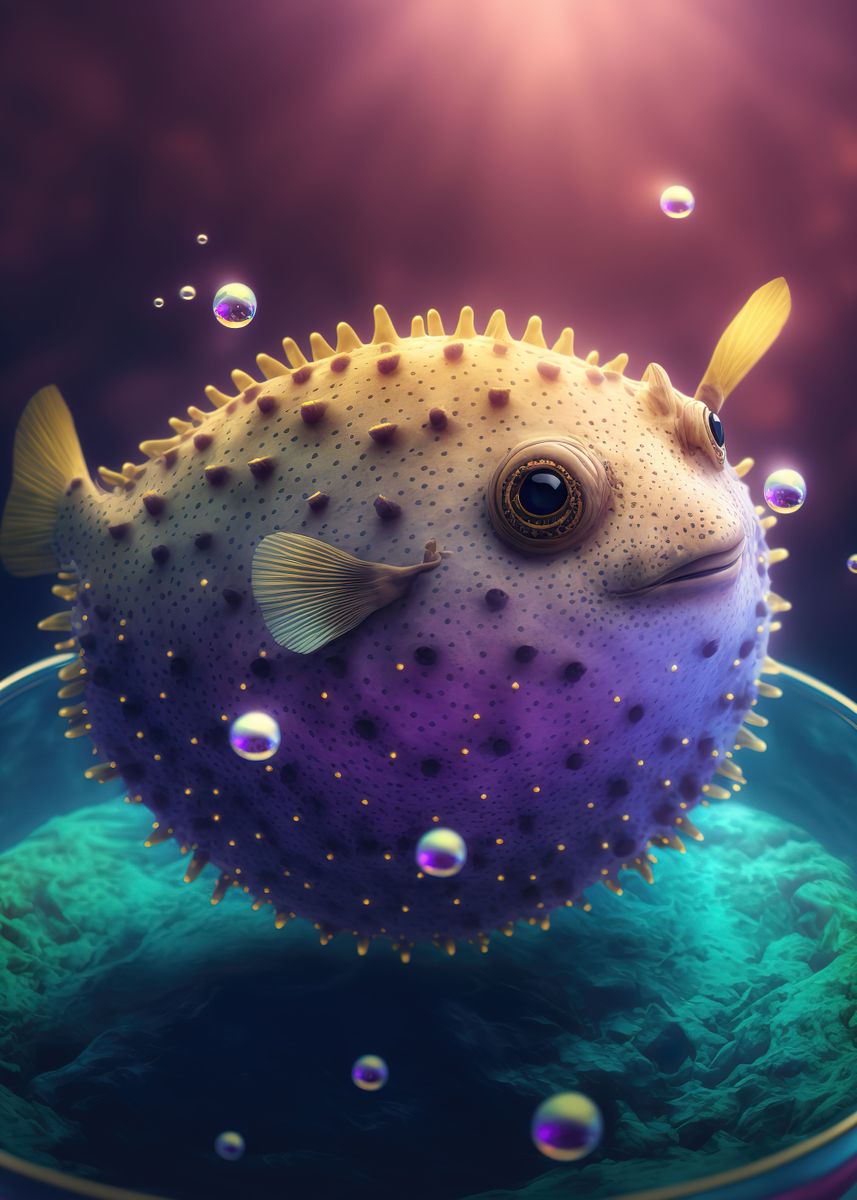 'pufferfish fish ' Poster, picture, metal print, paint by newton ...