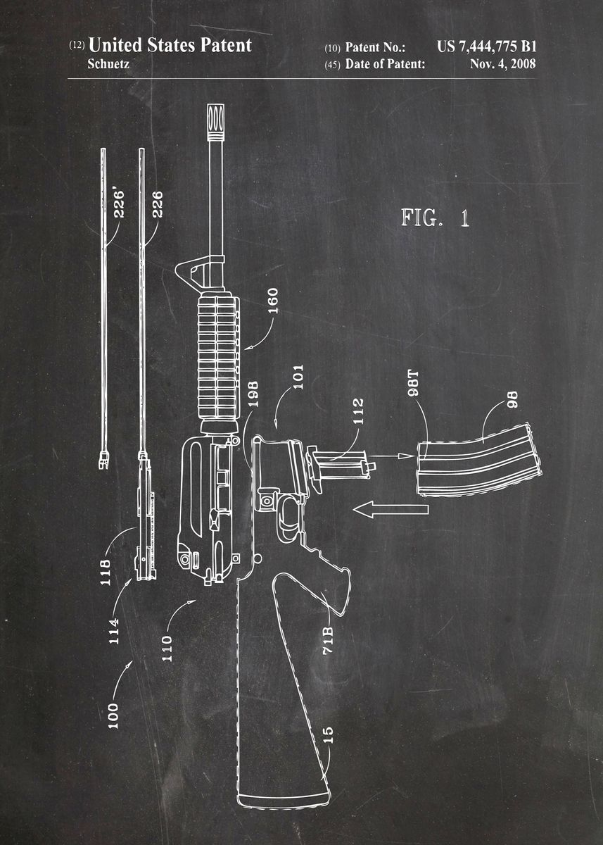 'M16 patent design 2008' Poster, picture, metal print, paint by ...