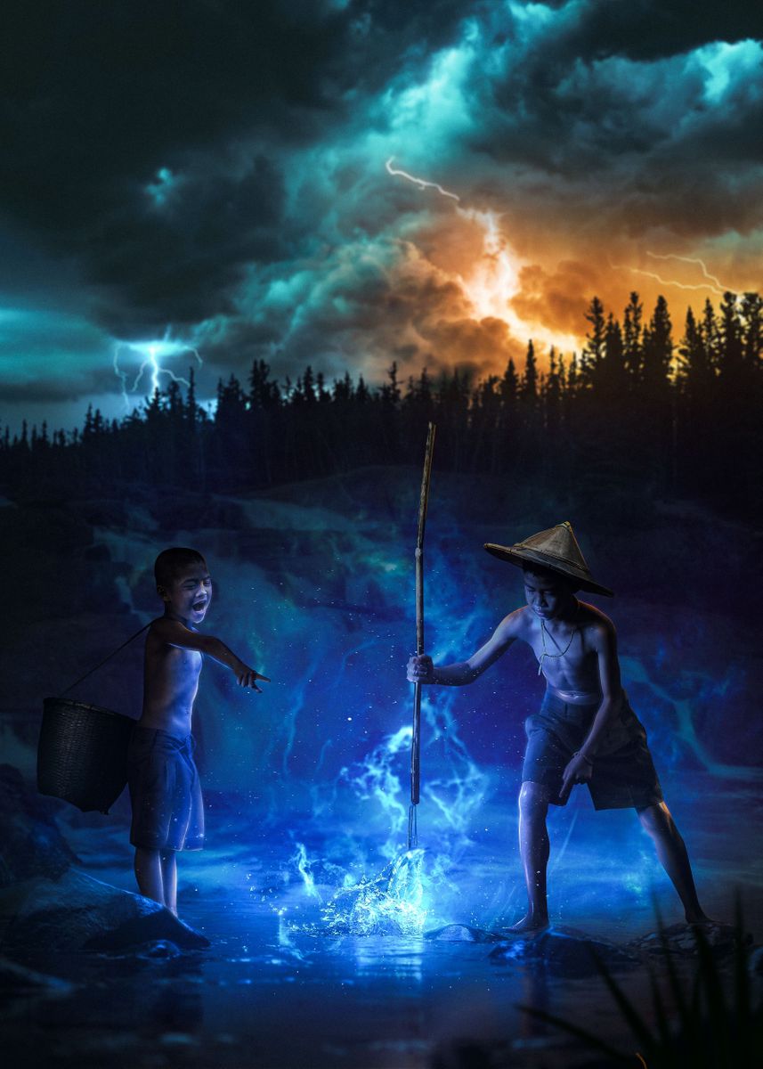 'Magic Fishing' Poster, picture, metal print, paint by Kaustav Sarkar ...