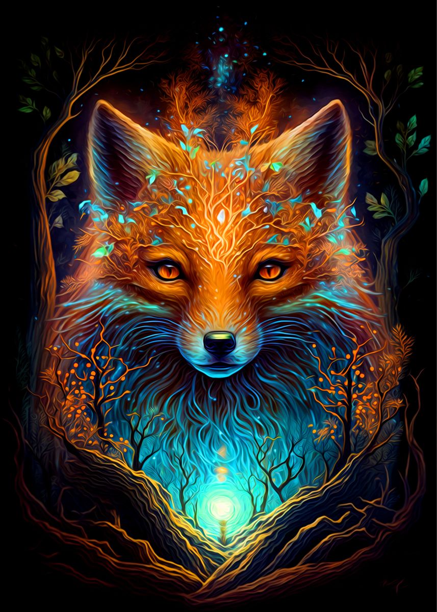 'Fox' Poster, picture, metal print, paint by Tiker Arts | Displate