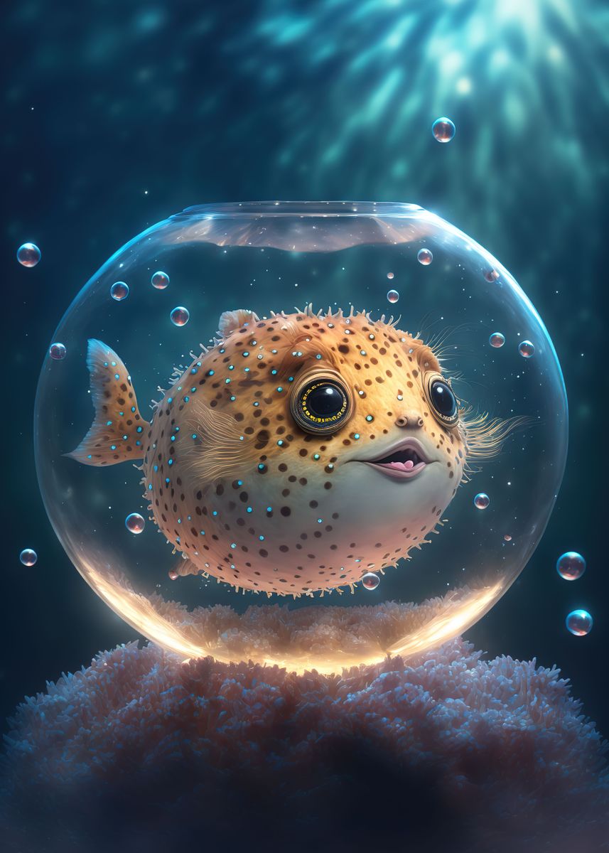 'pufferfish fish ' Poster, picture, metal print, paint by newton ...