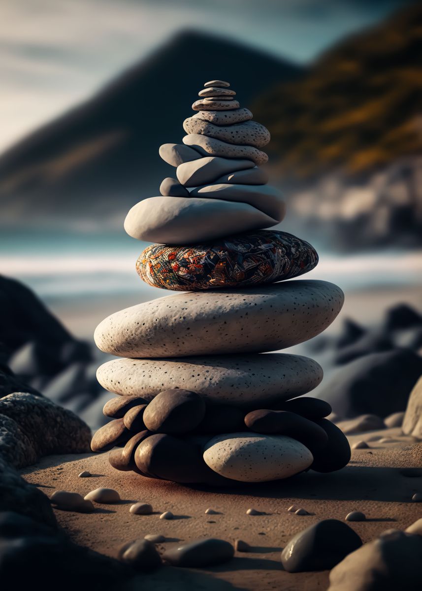 'Zen Stones' Poster, picture, metal print, paint by Peter Li | Displate