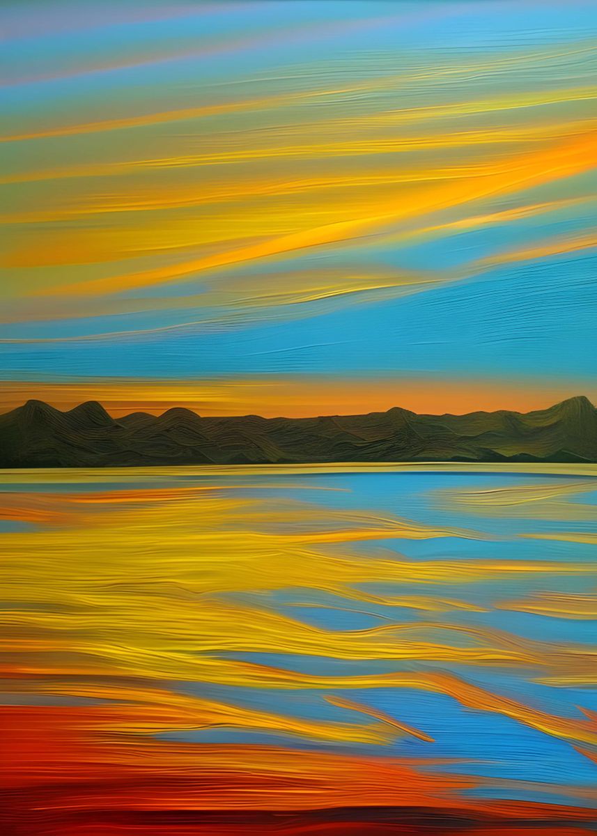 'An abstract sunset ocean' Poster, picture, metal print, paint by ...