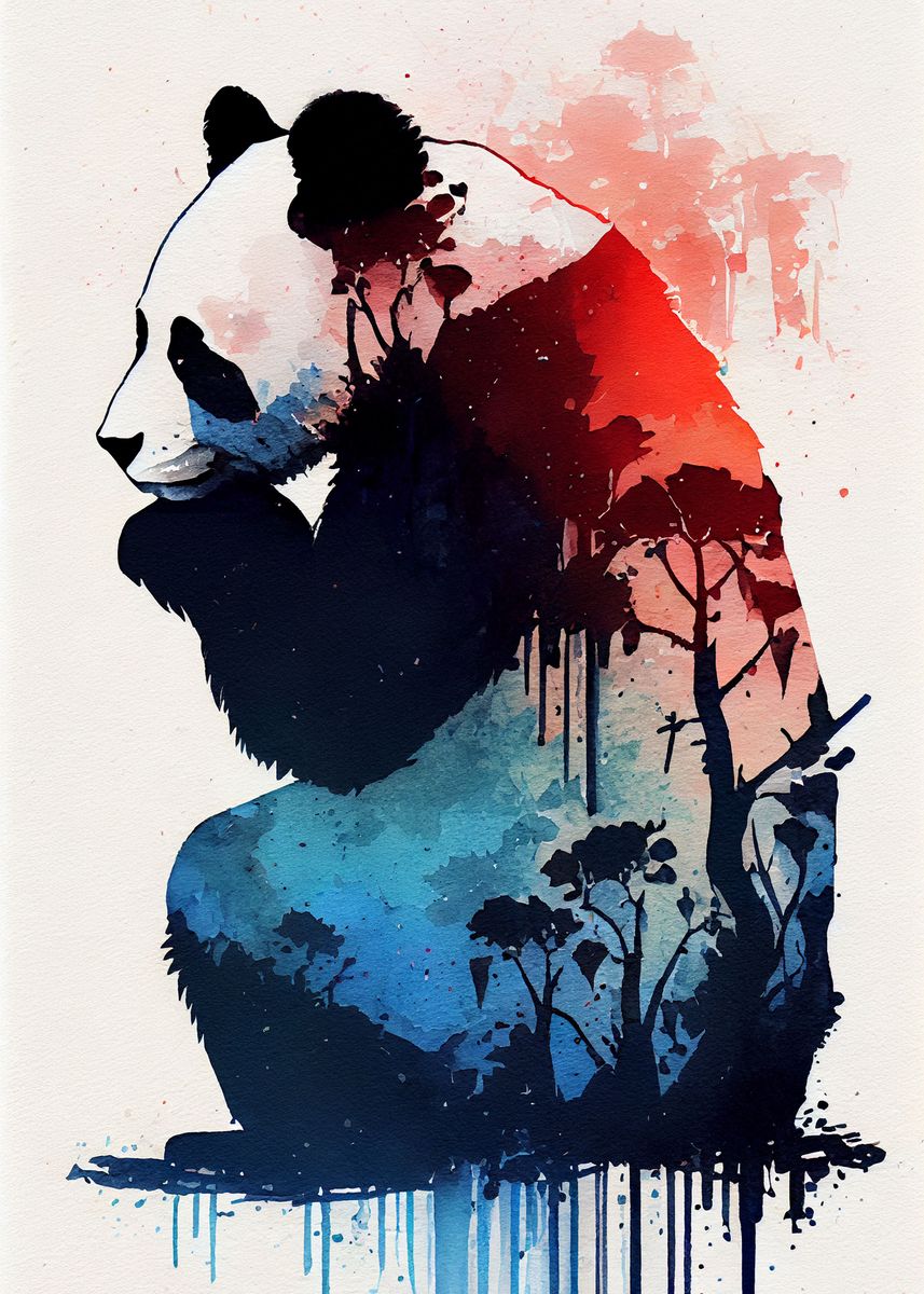 'Panda Colorful' Poster, picture, metal print, paint by DecoyDesign ...
