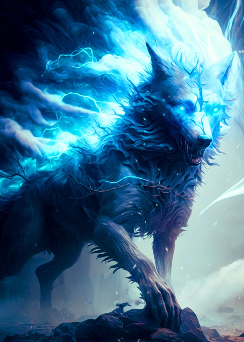 'Fantasy Wolf' Poster, picture, metal print, paint by Hustle 92 | Displate