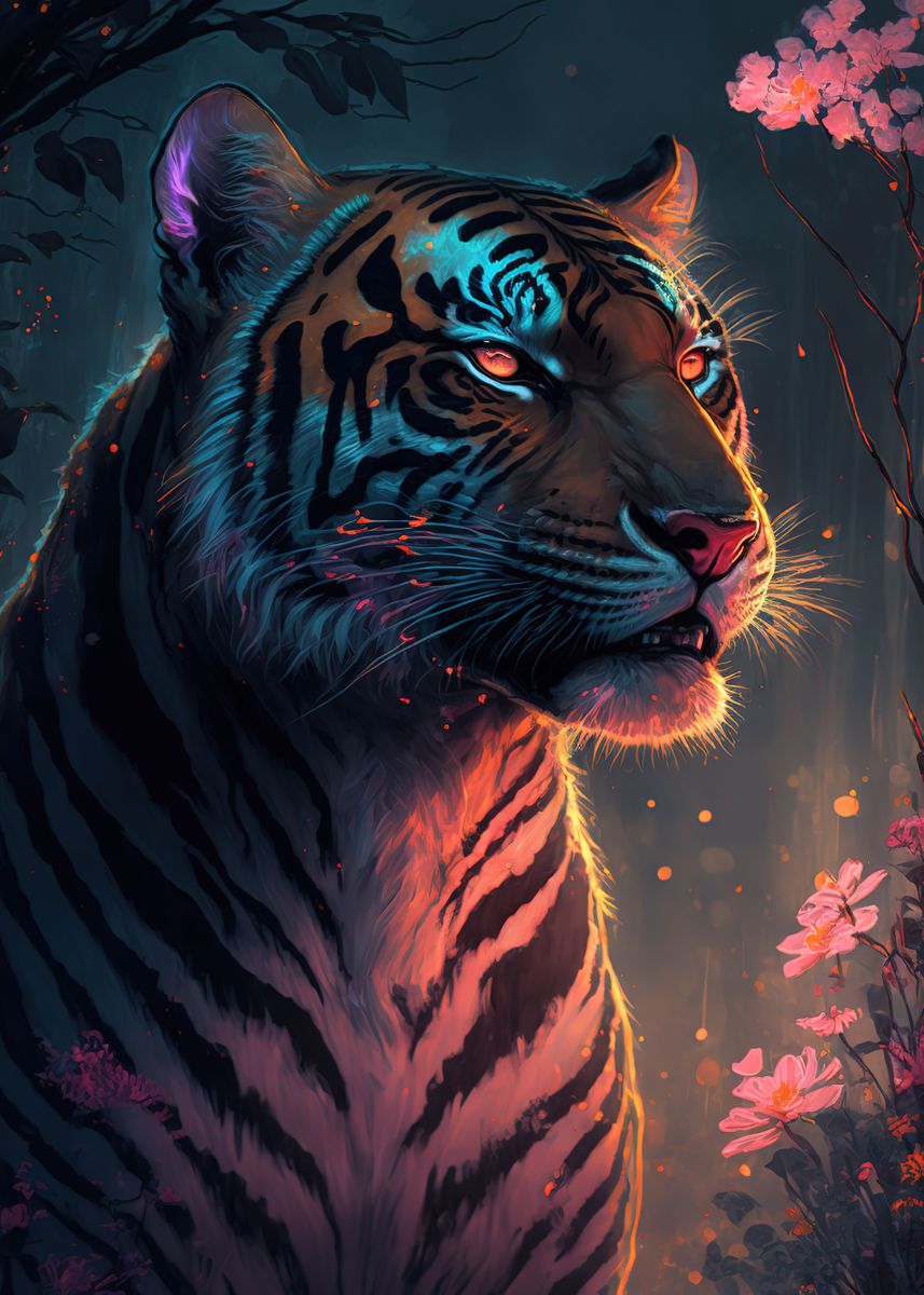 'neon tiger ' Poster, picture, metal print, paint by King Kean | Displate
