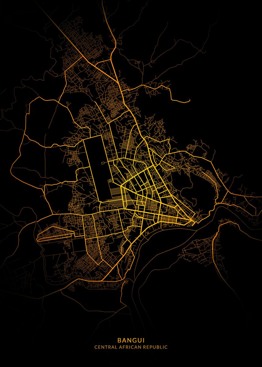 'Bangui City Map Gold' Poster by Trulaf Design | Displate