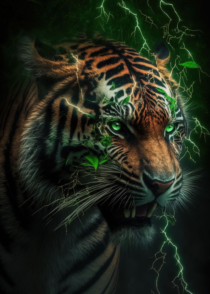 'neon tiger ' Poster, picture, metal print, paint by King Kean | Displate