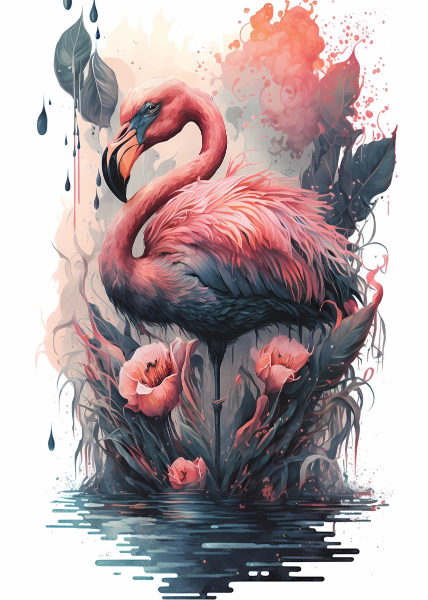 'Flamingo Mythic creatures' Poster, picture, metal print, paint by Adam ...