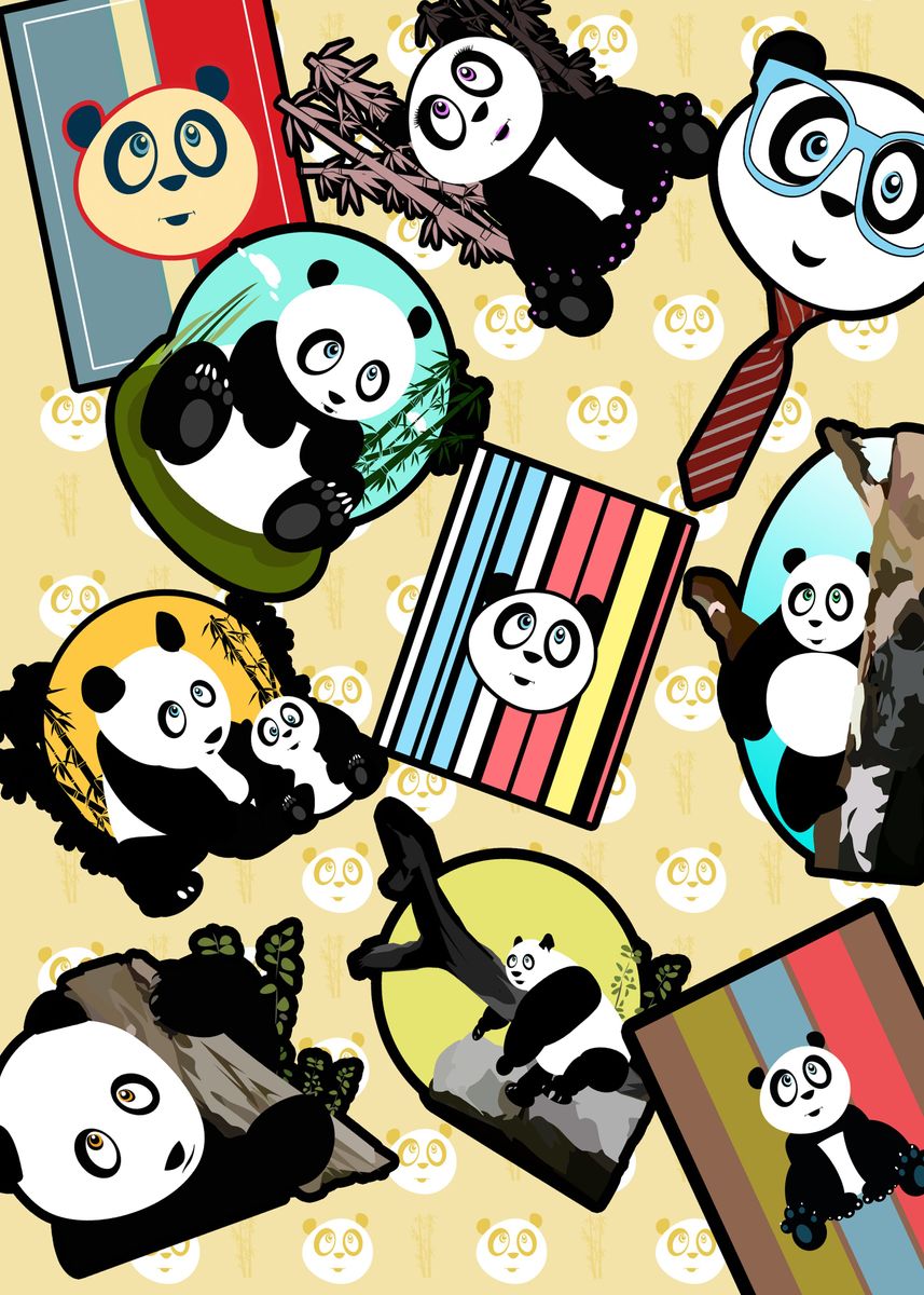 'Panda Mix' Poster, picture, metal print, paint by Adamzworld | Displate