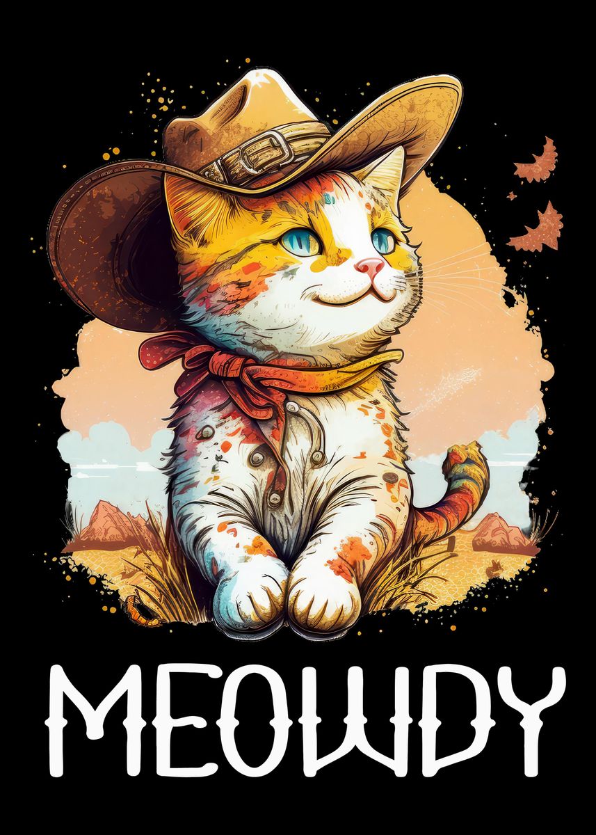 'Meowdy Cat Cowboy Kitten' Poster, picture, metal print, paint by ...