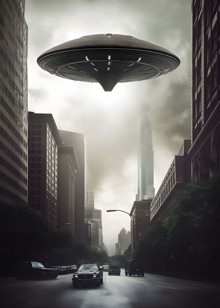 'Ufo over City' Poster, picture, metal print, paint by David Godbehere ...
