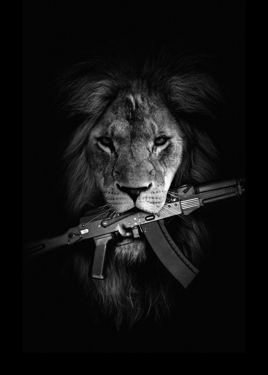 'King Lion with Gun' Poster, picture, metal print, paint by P U F F Y ...