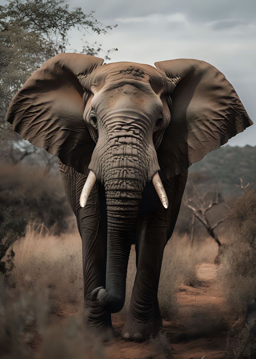 'Elephants Among Greenery' Poster, picture, metal print, paint by ...