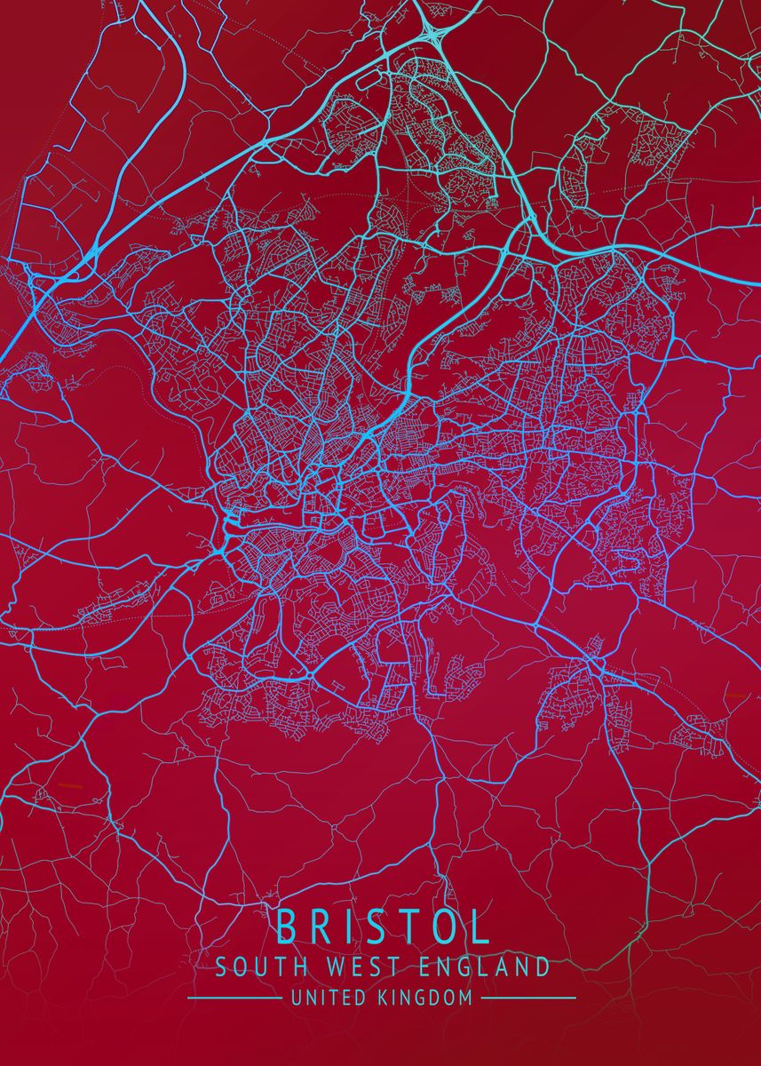 'Bristol UK CITY MAP' Poster, picture, metal print, paint by Gigi Bgm ...