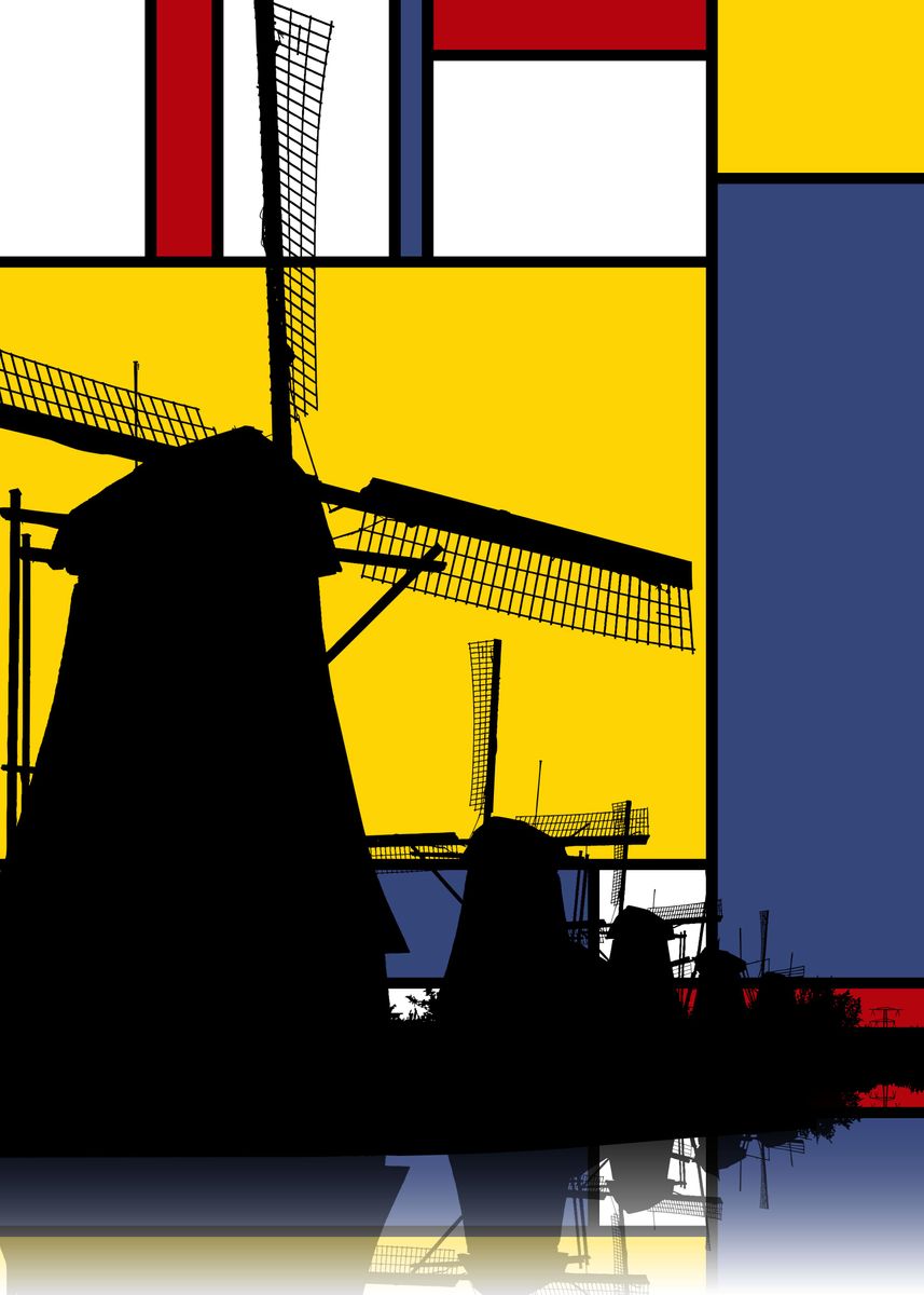'Holland Windmills Mondrian' Poster, picture, metal print, paint by ...