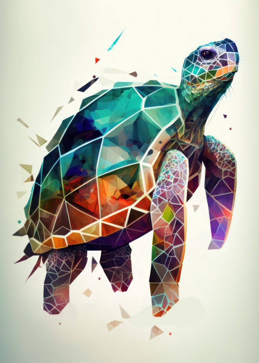 'Geometric Sea Turtle' Poster, picture, metal print, paint by Usama ...