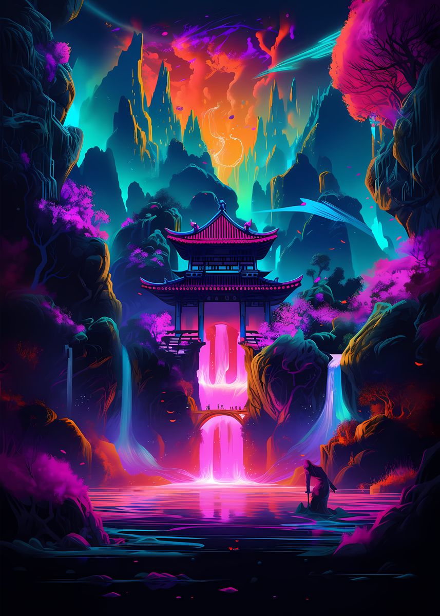 'Cherry Blossom Japan Neon' Poster, picture, metal print, paint by Jay ...