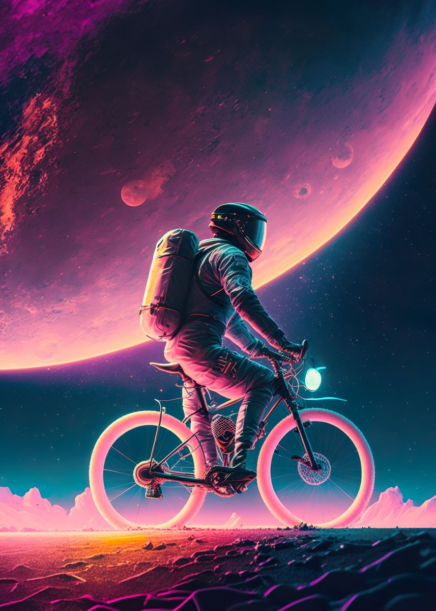 'Cycling Space Astronaut' Poster, picture, metal print, paint by ...