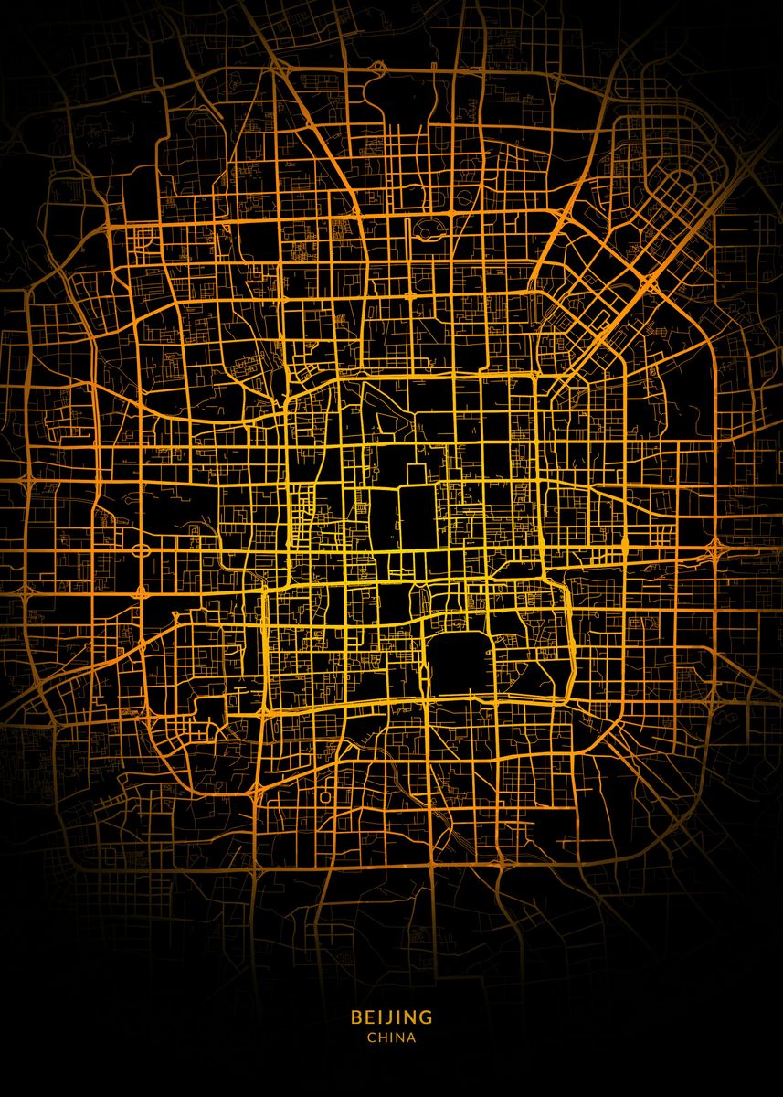 'Beijing City Map Gold' Poster, picture, metal print, paint by Trulaf ...