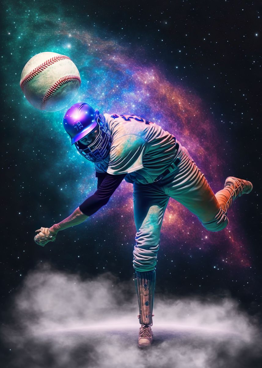 'Baseball Pitcher In Space' Poster, picture, metal print, paint by ...