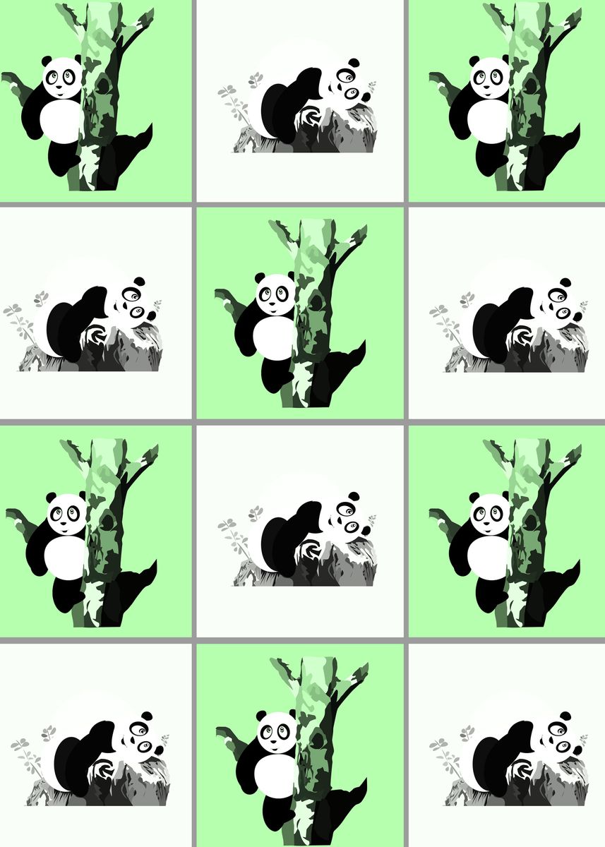 'Pandas Checker Green' Poster, picture, metal print, paint by ...
