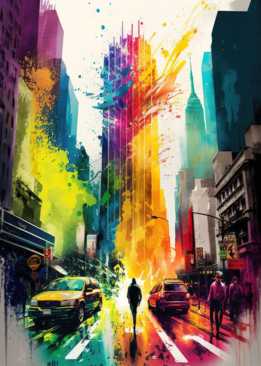 'New York City Paint Splash' Poster, picture, metal print, paint by ...