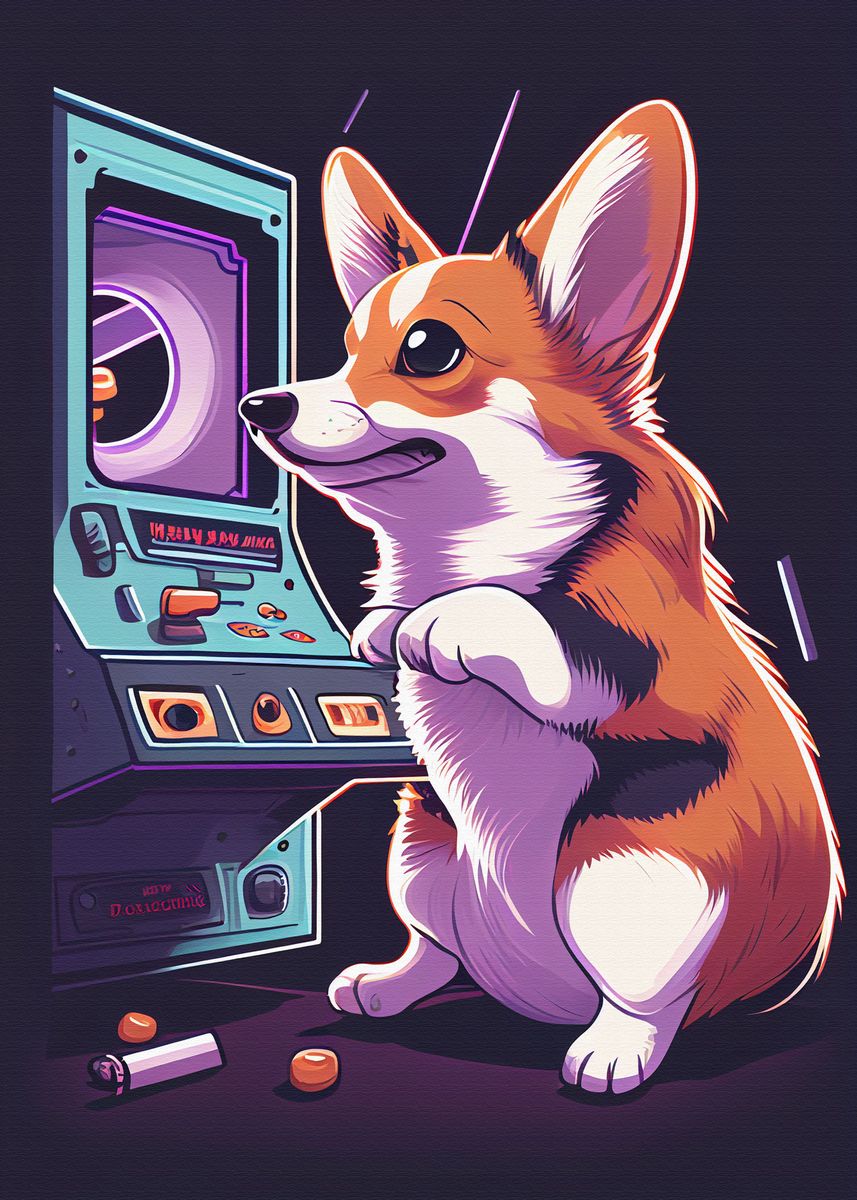 'Cute Corgi Gaming' Poster, picture, metal print, paint by Michael I ...