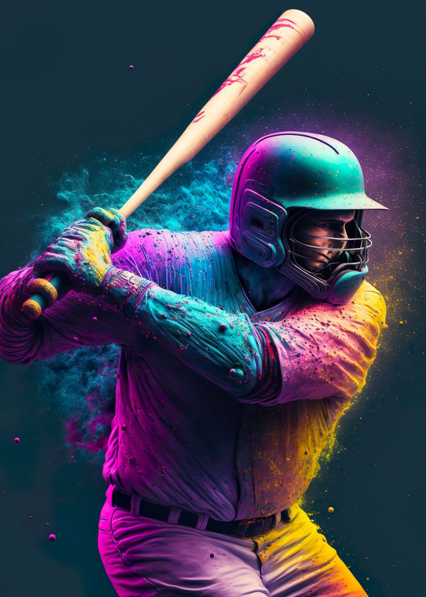 'Colorful Baseball Player' Poster, picture, metal print, paint by ...