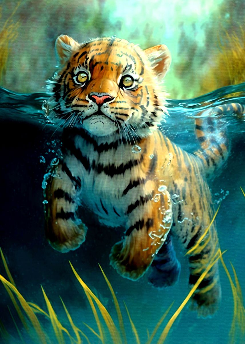 'Cute Tiger' Poster, picture, metal print, paint by khoa doan | Displate