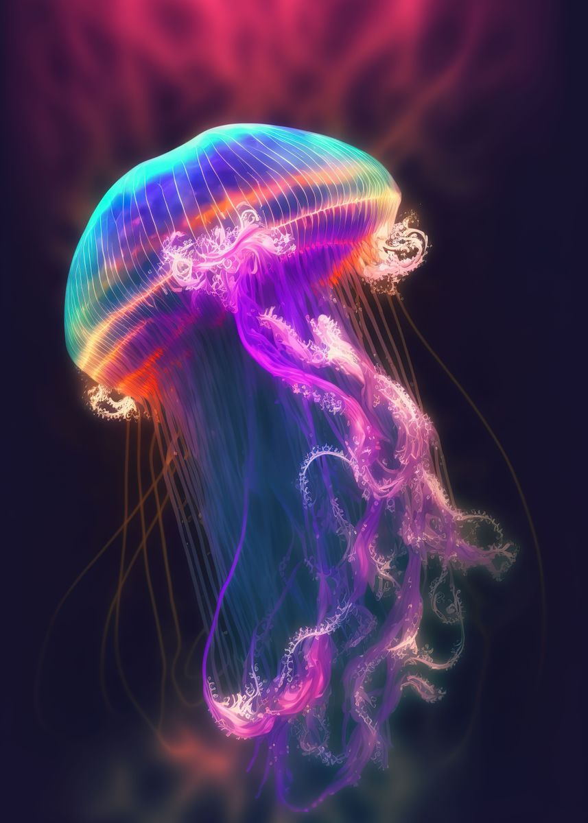 'neon jellyfish' Poster, picture, metal print, paint by Eudora | Displate