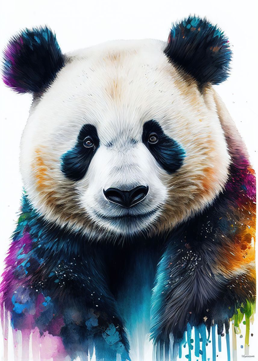 'Colorful Panda Animals' Poster, picture, metal print, paint by ...