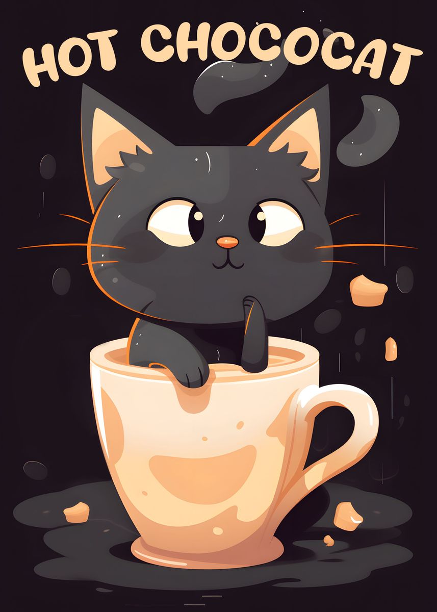 'Hot ChocoCAT' Poster, picture, metal print, paint by GoodLifeImages ...
