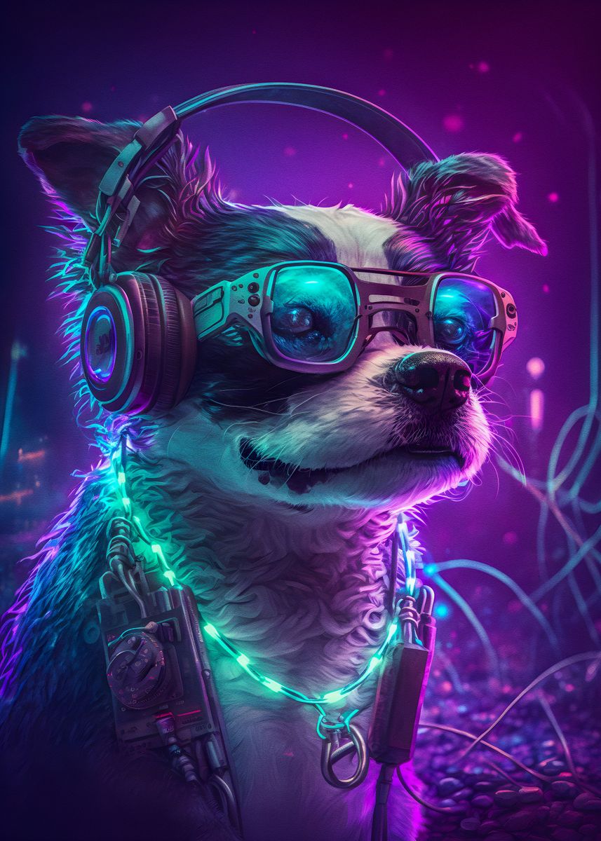 'Cool Dog playing Music' Poster by Elz art | Displate